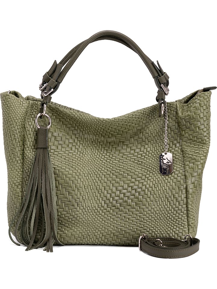 Anna Morellini Leder-Shopper "Solana" in Grün - (B)42 x (H)30 x (T)20 ...