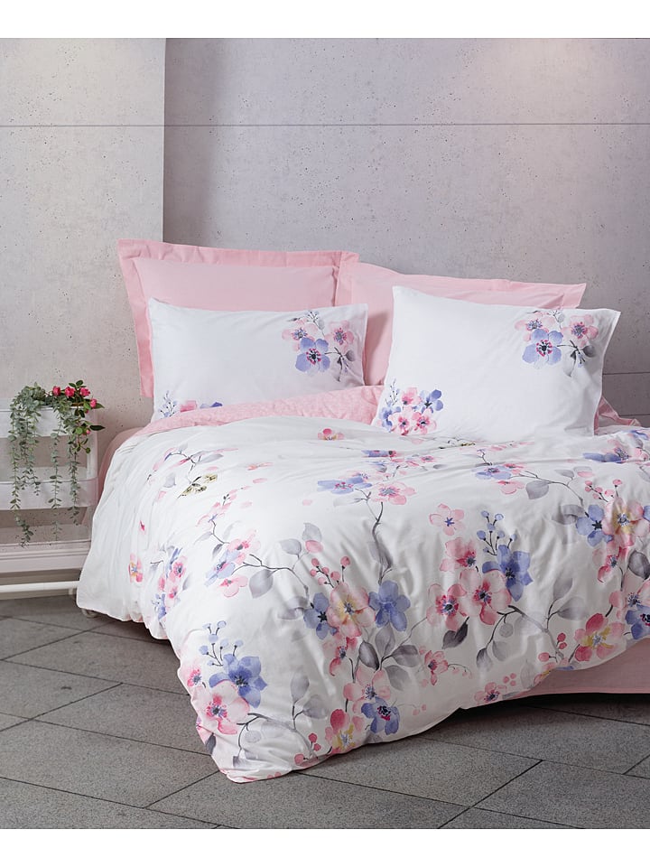 Elizabed Renforcé-Bettwäsche-Set in Weiß/ Rosa günstig kaufen | limango