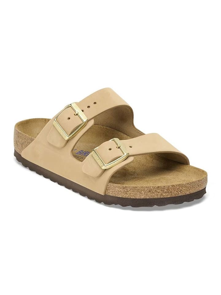 Birkenstock Leder-Pantoletten "Arizona" in Beige - Weite N günstig ...