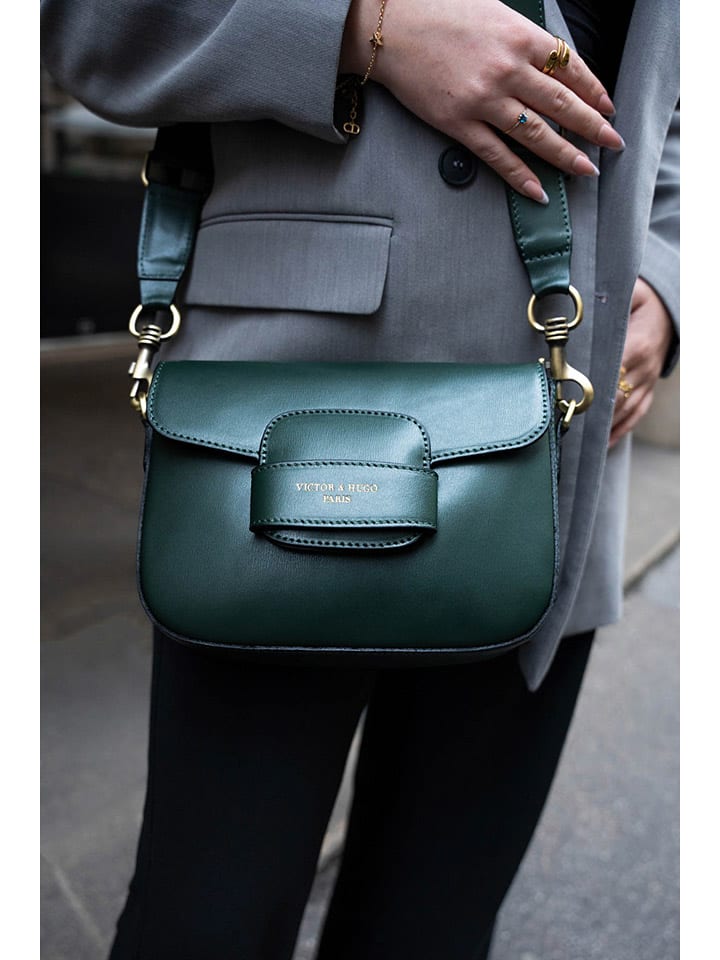 Victor & Hugo Paris Leder-Umhängetasche "Elaine" in Dunkelgrün - (B)26 ...