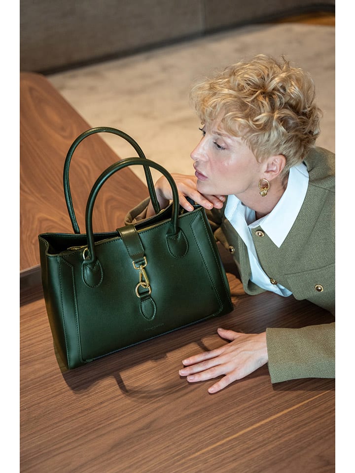 Victor & Hugo Paris Skórzana torebka "Beryn" w kolorze ciemnozielonym ...