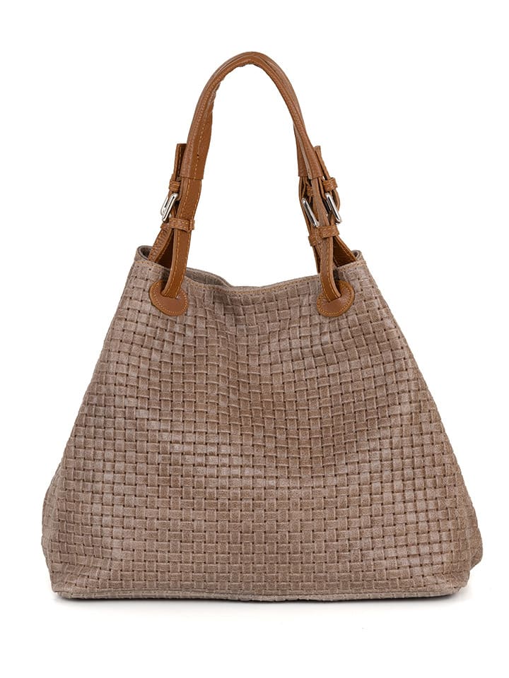 Lucca Baldi Leder-Henkeltasche "Fosdinovo" in Taupe - (B)45 x (H)37 x ...