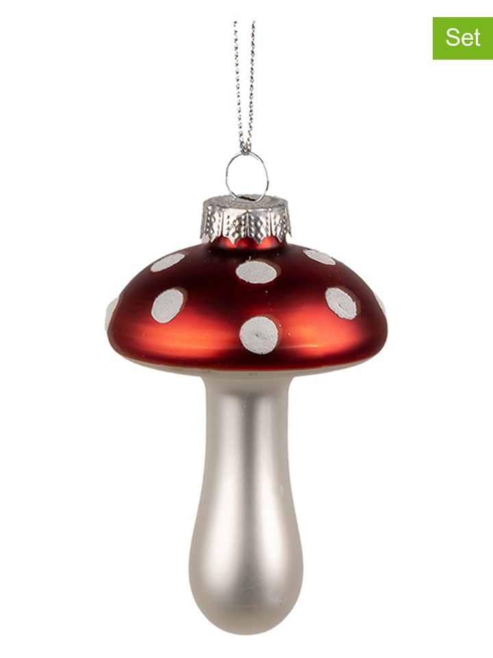 Clayre & Eef 2-delige set: kerstballen rood/zilverkleurig - (H)9 x Ø 6 ...