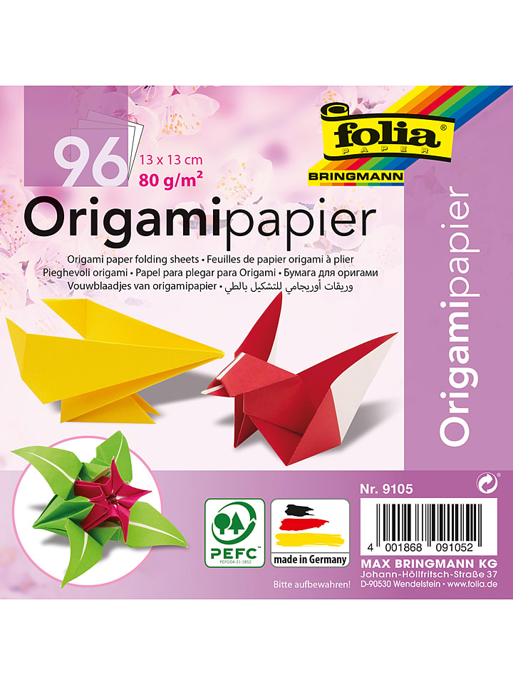 folia PAPER Kolorowy papier (96 szt.) "Origami" do składania - 13 x 13 ...